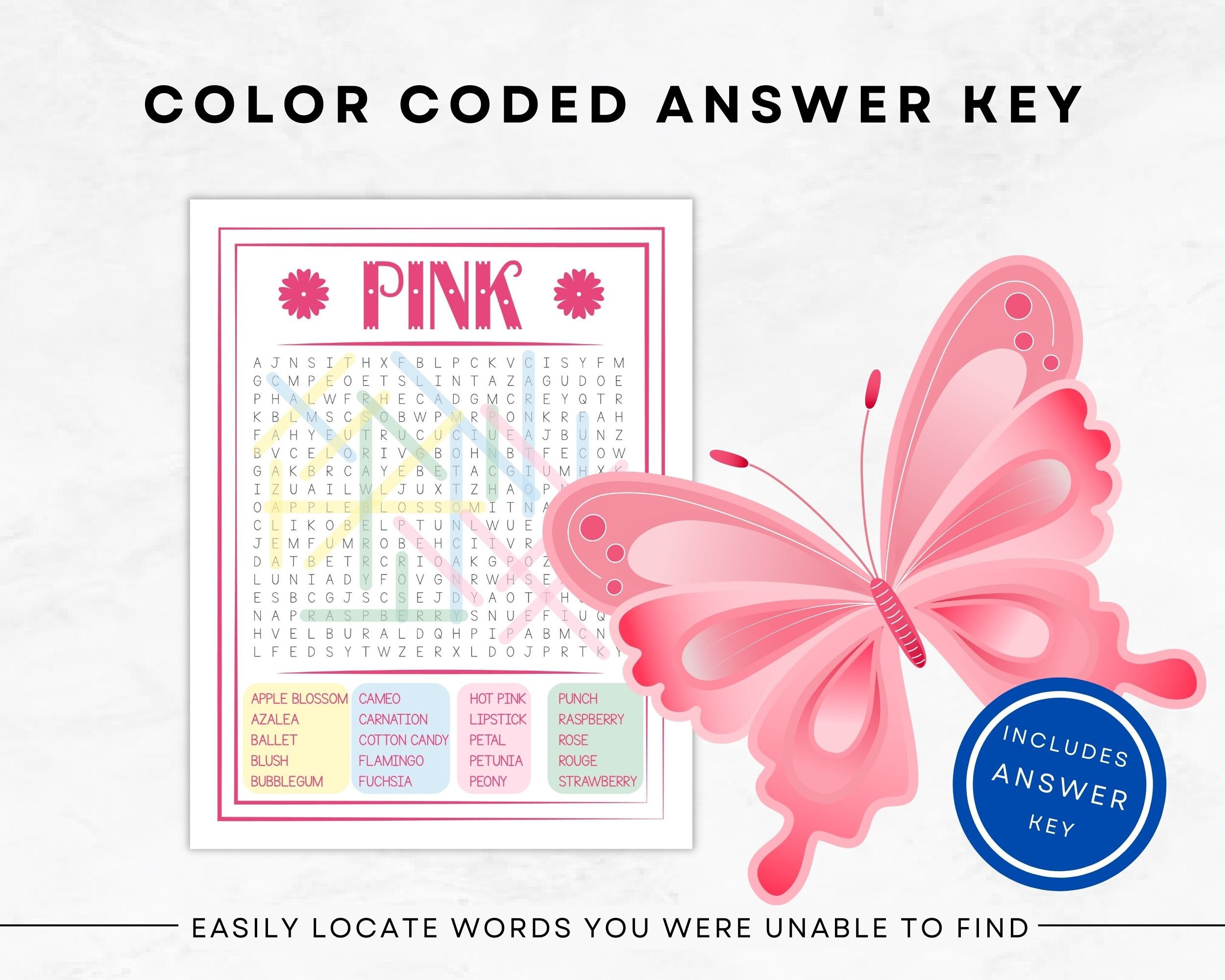 Pink Word Search Puzzle | Art Teacher Activity (PDF & JPG) - Etsy