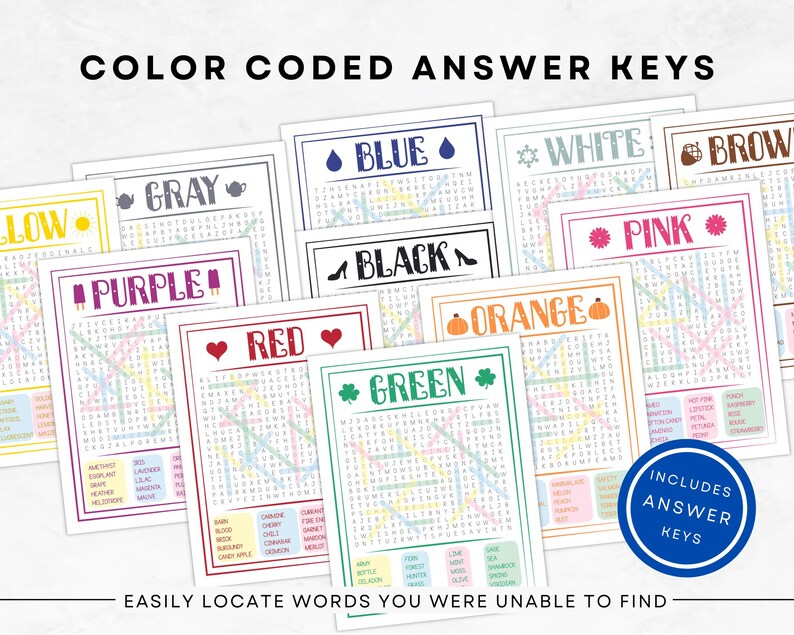 Shades of Color Word Search Bundle for Instant Download | Art Teacher ...