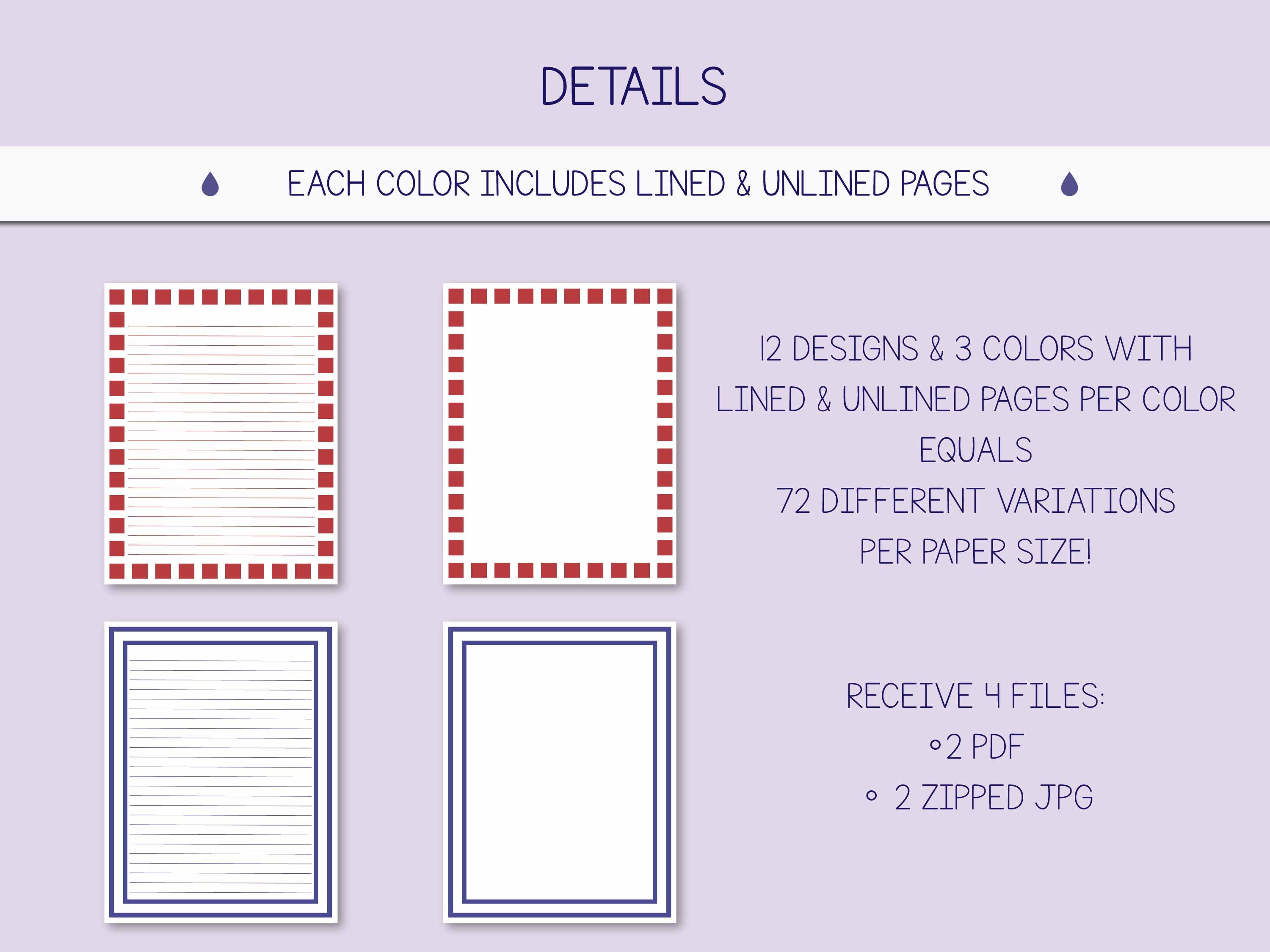 Basic Borders Printable Stationery | Writing Paper for Instant Download ...