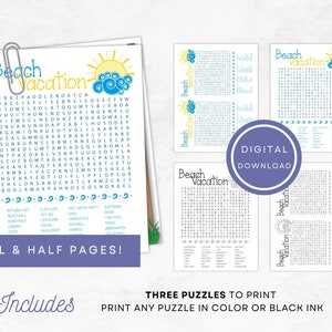 Beach Vacation Essential: Summer Word Searches for Kids and Adults ...