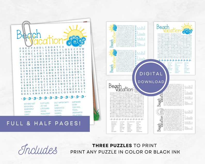 Beach Vacation Essential: Summer Word Searches for Kids and Adults ...