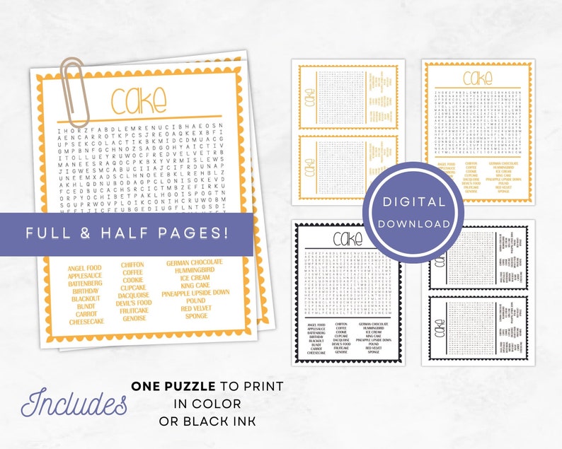 Cake Word Search Puzzle, Printable Game (digital Download) - Etsy