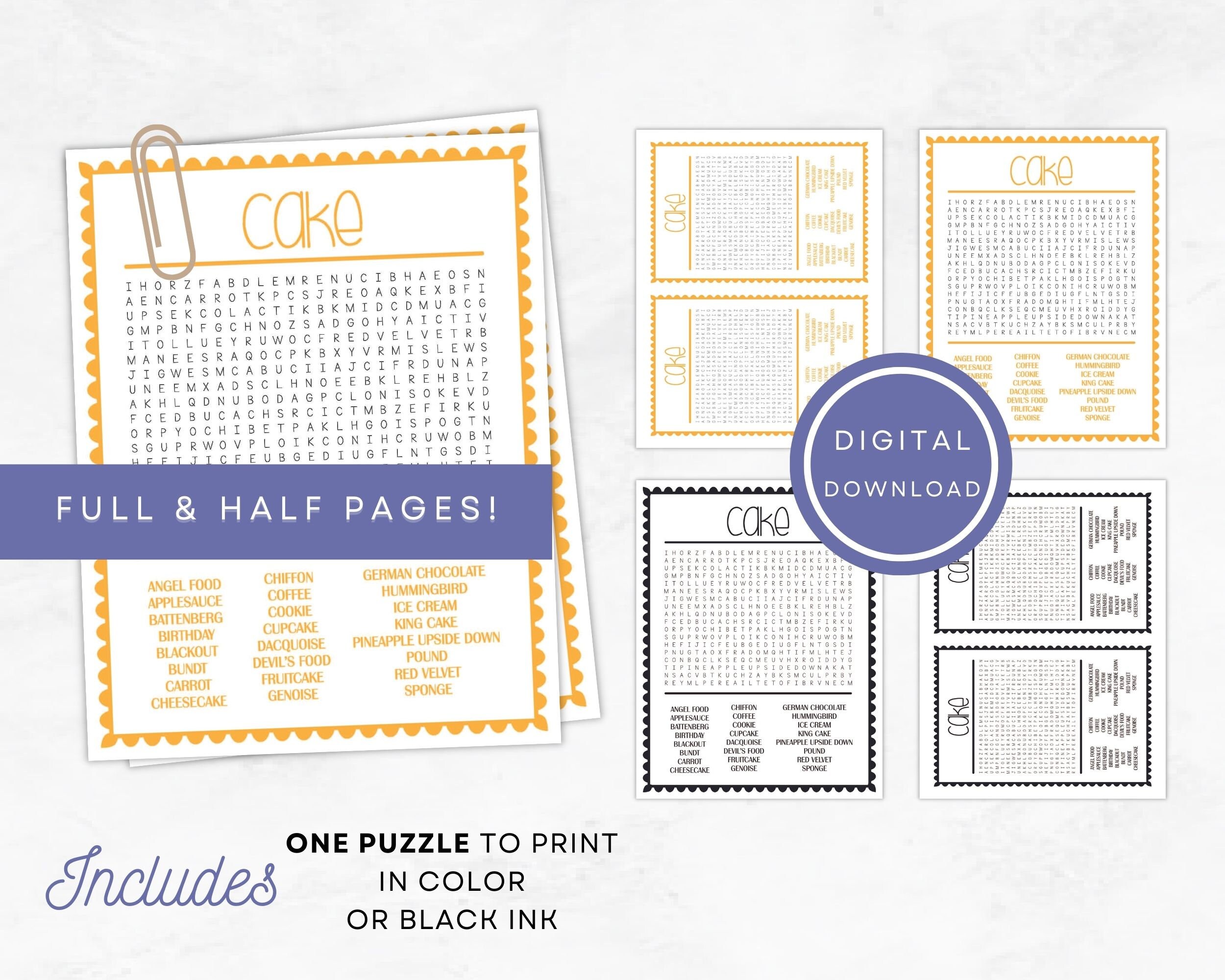 Cake Word Search, Instant Download | Print in Color/black Ink | US ...