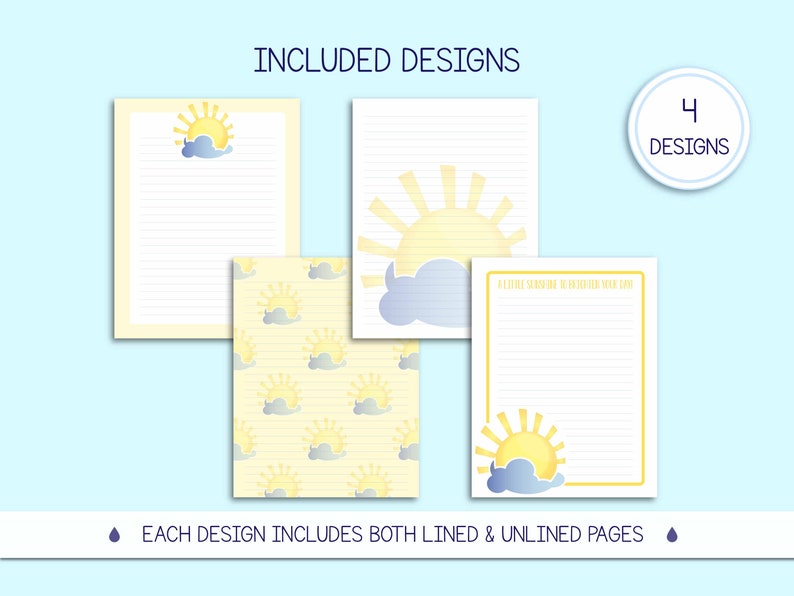 Sun Printable Stationery | Writing Paper for Instant Download | Digital ...