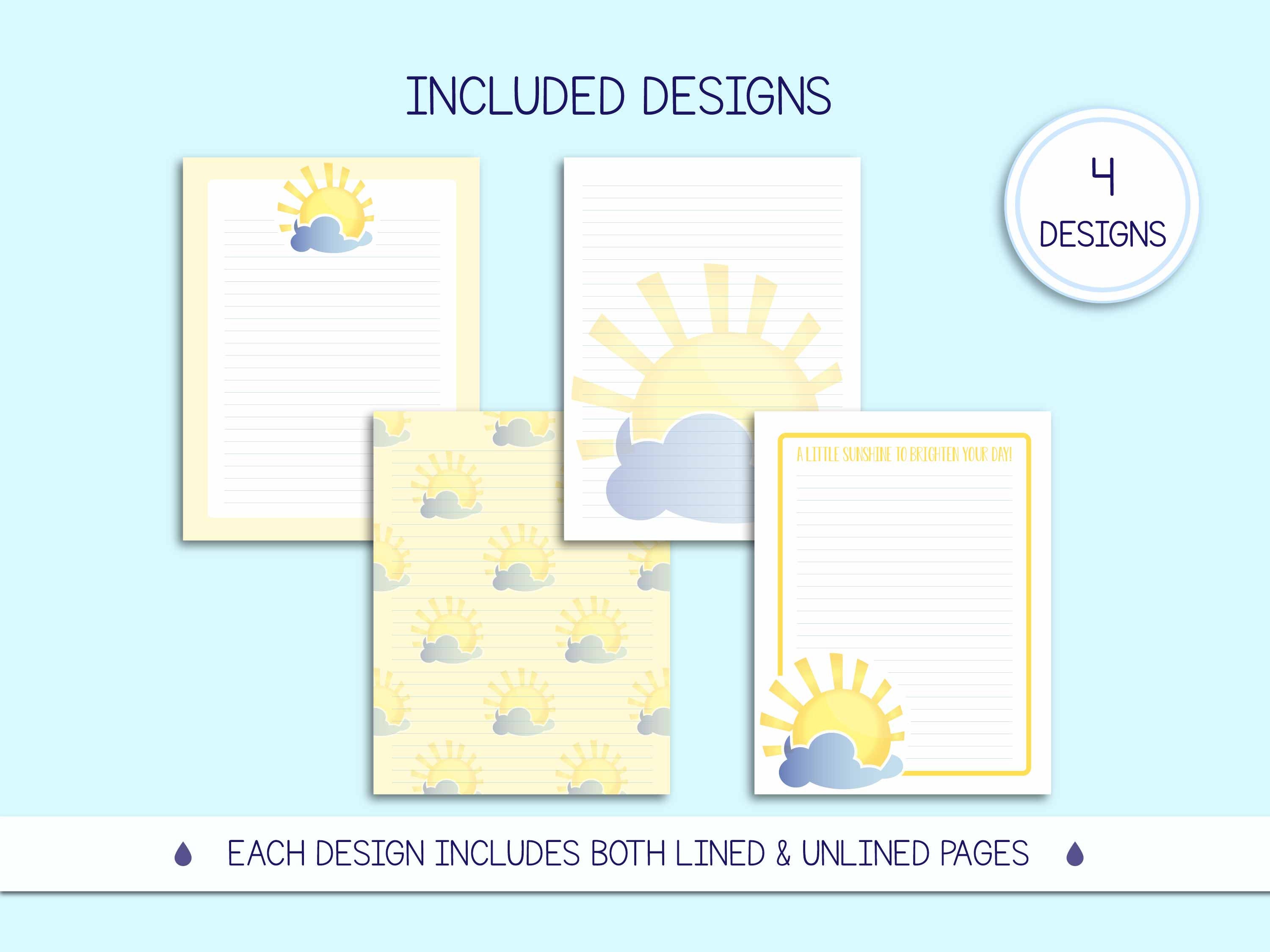 Sun Printable Stationery | Writing Paper for Instant Download | Digital ...