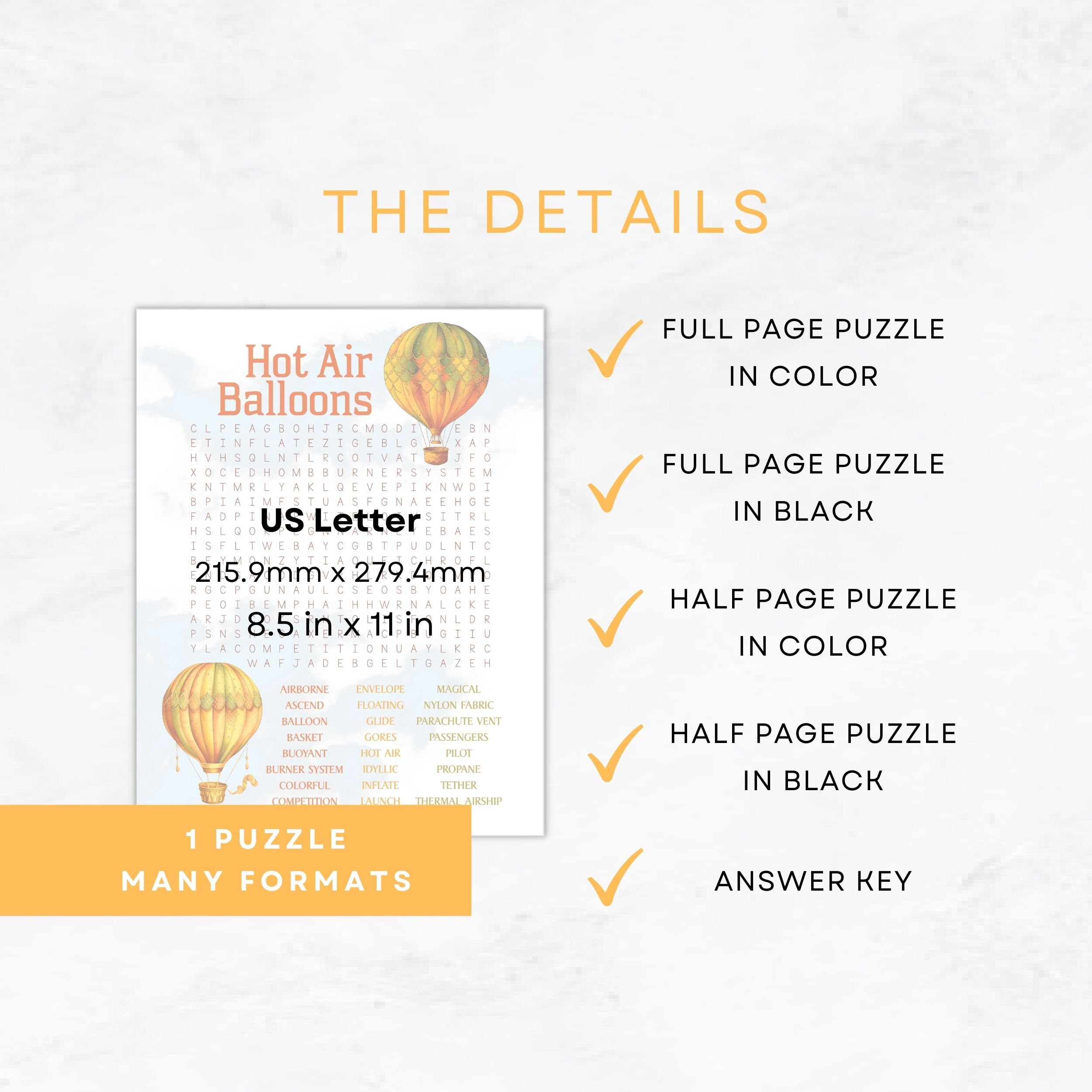 Hot Air Balloon Word Search, Instant Download, Great Party Activity ...