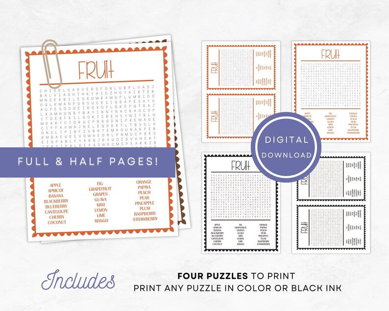 Food Word Search Puzzle Bundle, Printable Brain Game (digital Download ...