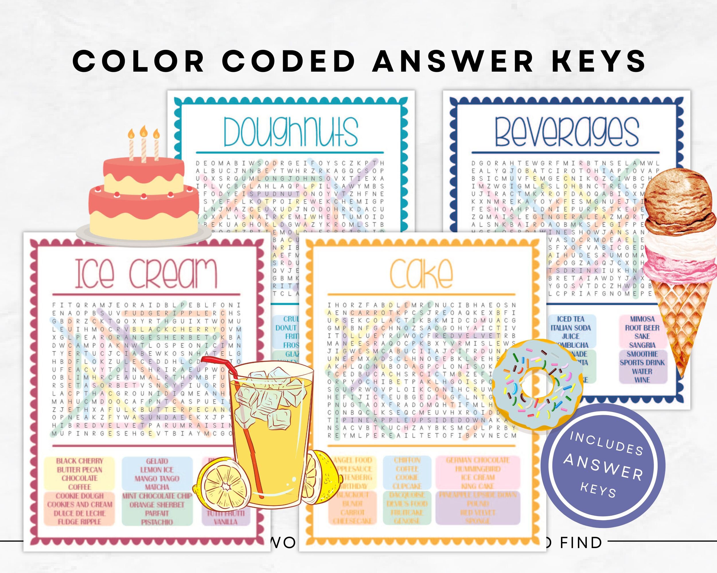 Food Word Search Bundle 1, Instant Download Print in Color/black Ink US ...