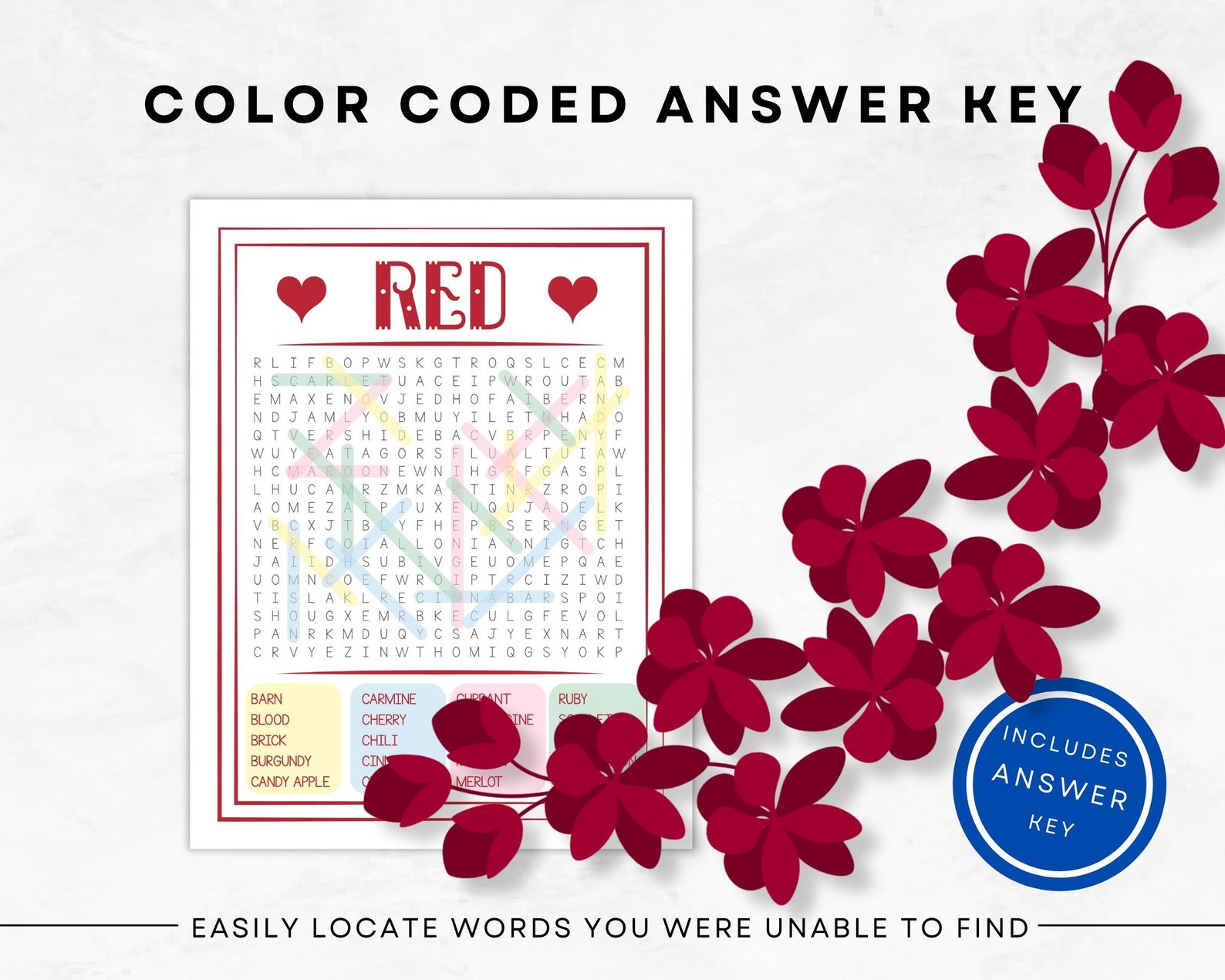Red Word Search for Instant Download | Art Teacher Discussion of Color ...