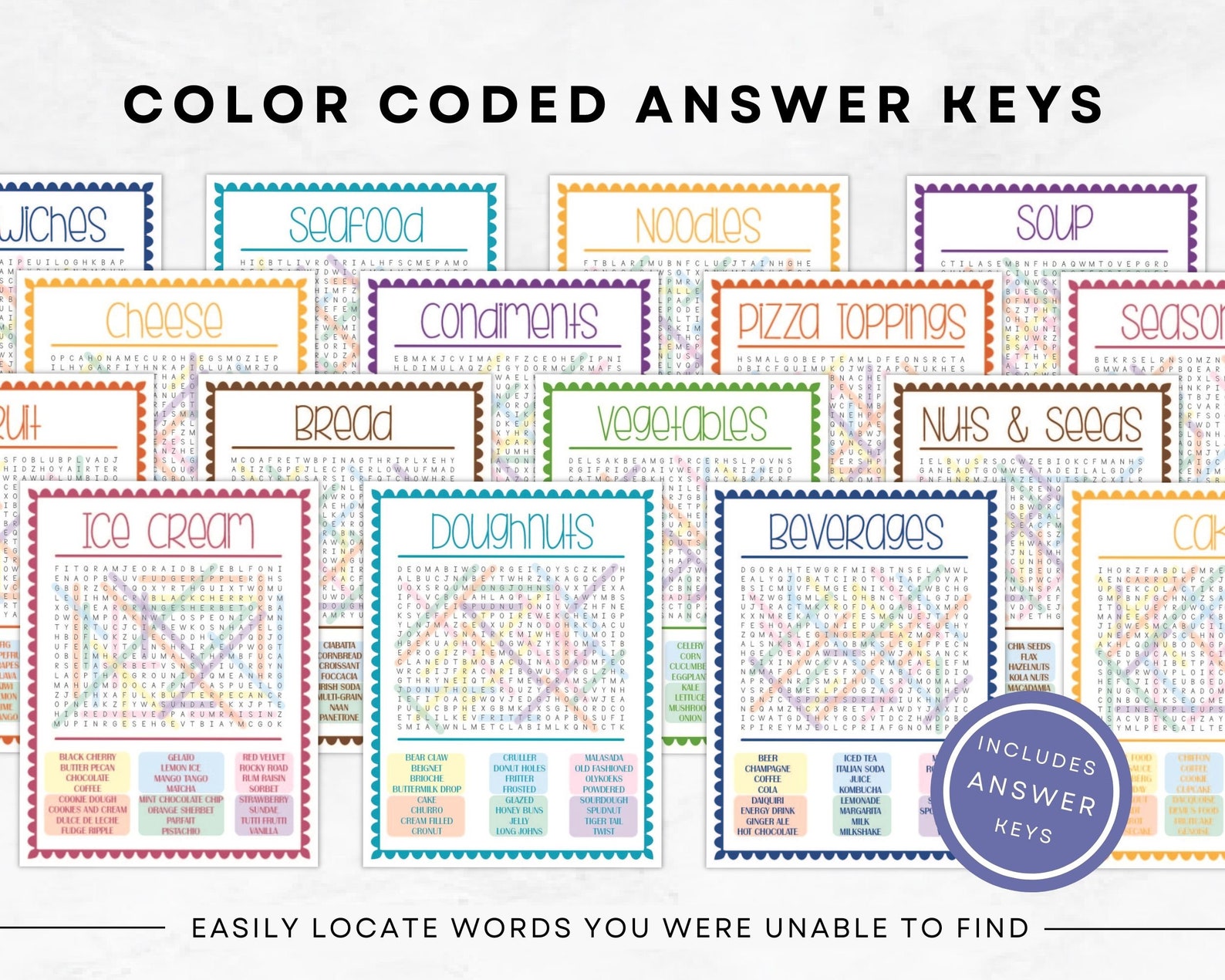 Food Word Search Megabundle, Instant Download | Print in Color/black ...