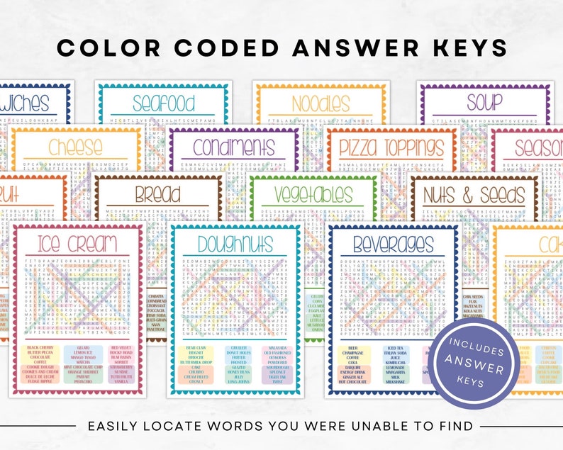 Food Word Search Megabundle, Instant Download | Print in Color/black ...