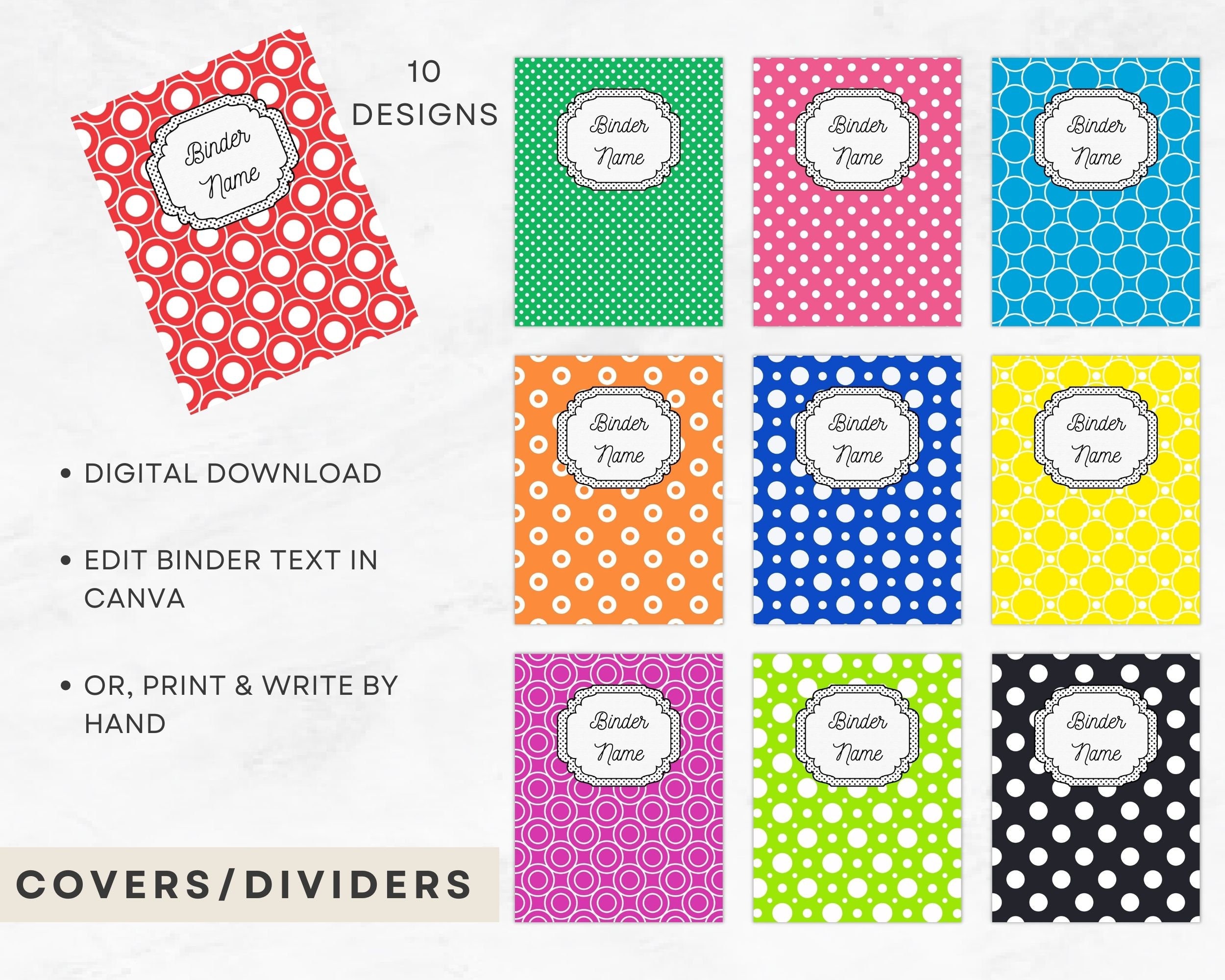 Binder Cover Set With Note Paper Edit on Canva Download - Etsy
