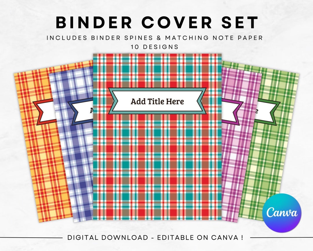 Plaid Binder Cover Set With Note Paper | Edit on Canva, Download, Print ...