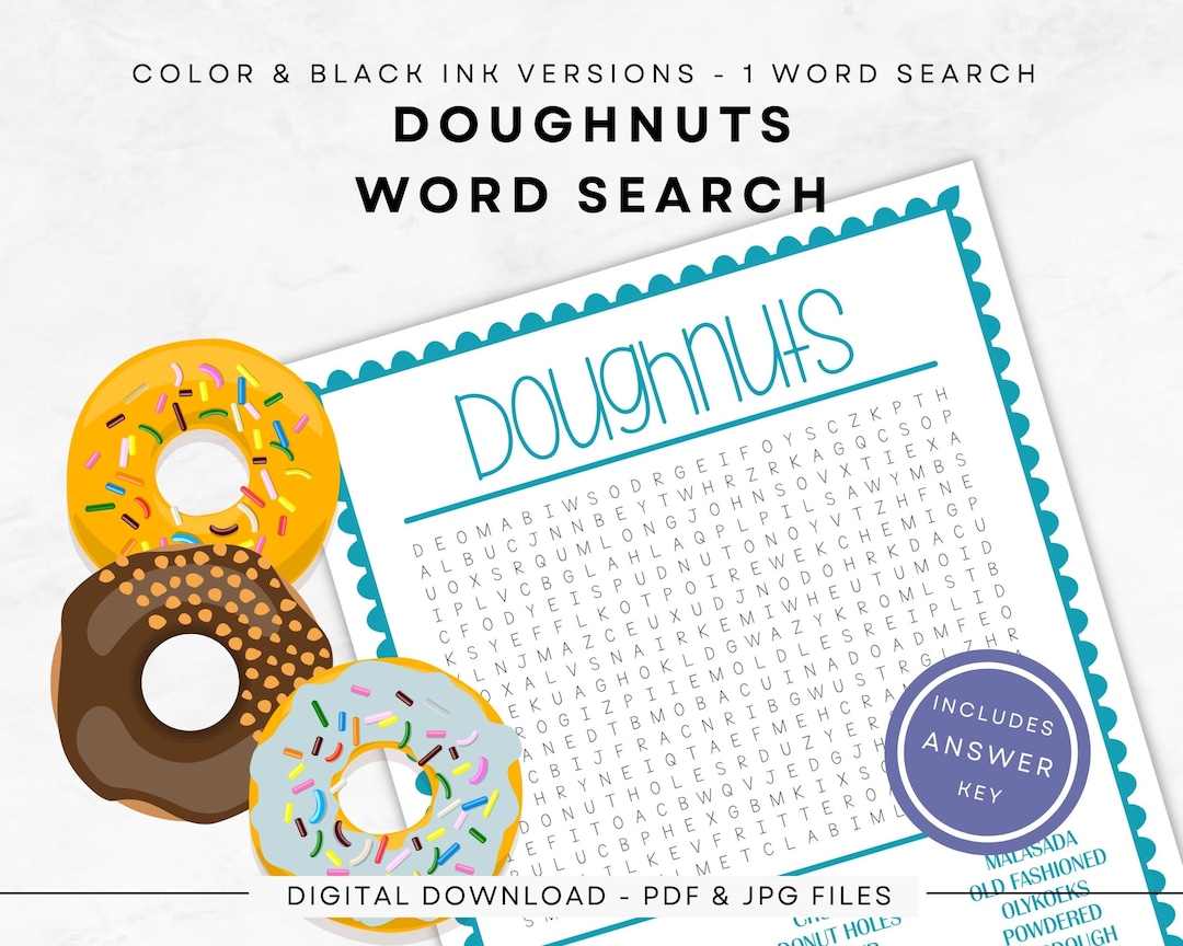 Doughnuts Word Search, Instant Download | Print in Color/black Ink | US ...