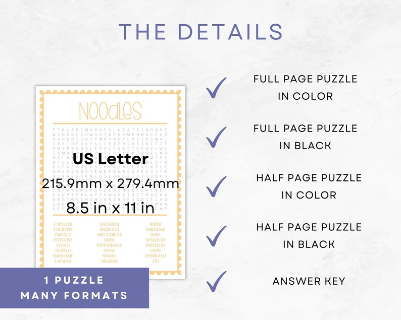 Noodles Word Search, Instant Download | Print in Color/black Ink | US ...