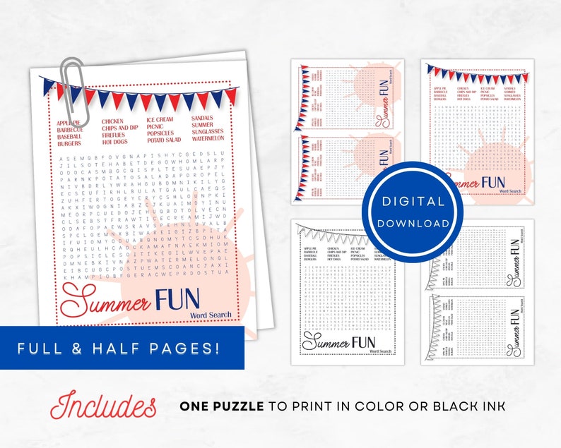 Summer Fun Word Search | Instant Download Puzzle, Party Game | Print in ...