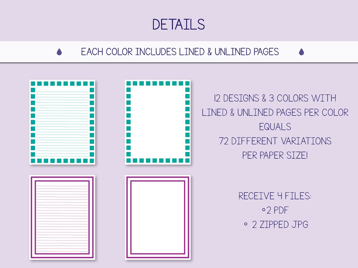 Basic Borders Printable Stationery, Colorway 2 Writing Paper for ...