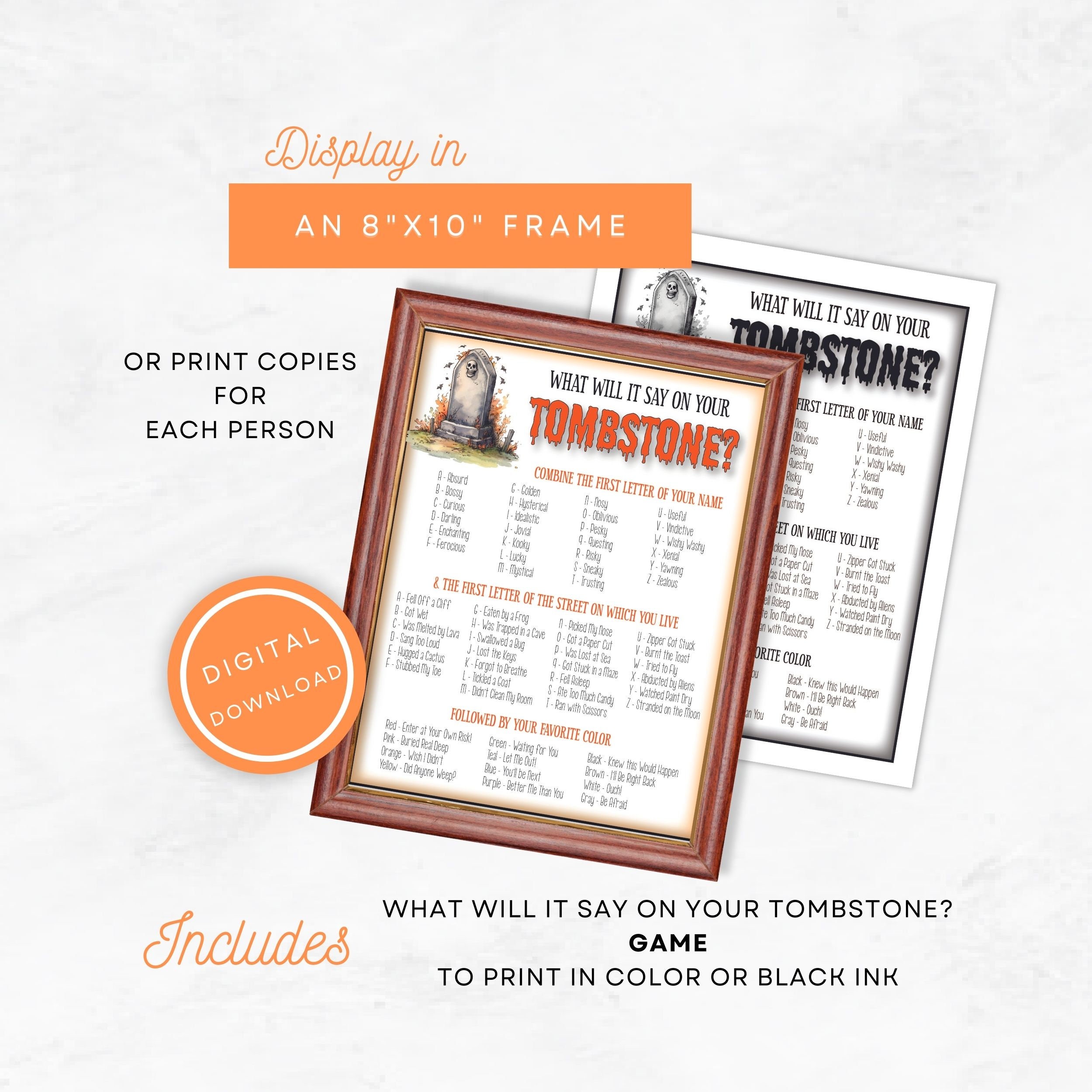 Halloween Tombstone Game Printable Party Activity for Kids - Etsy