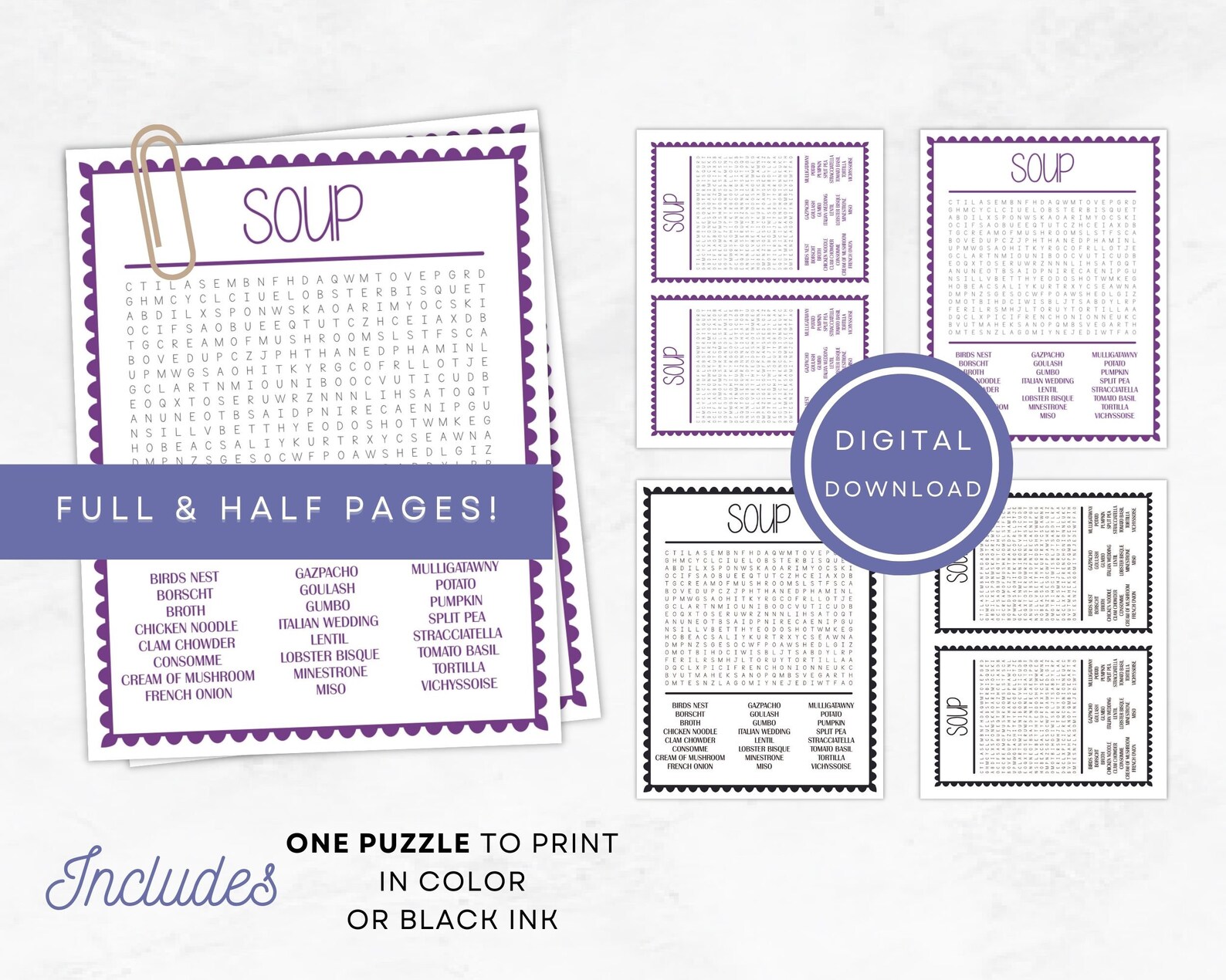 Soup Word Search, Instant Download | Print in Color/black Ink | US ...