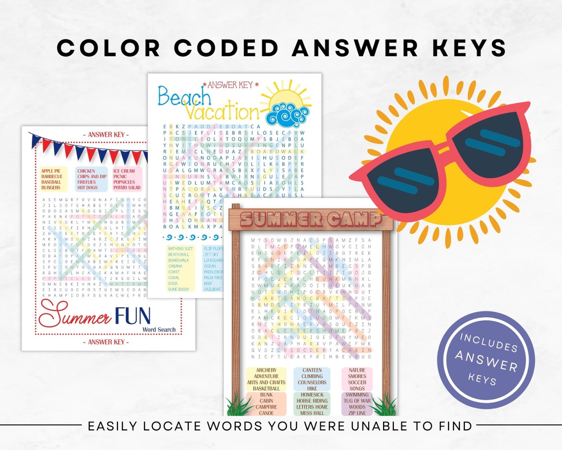 Summer Word Search Bundle: Beach Vacation, Camp Fun (PDF & JPG) - Etsy