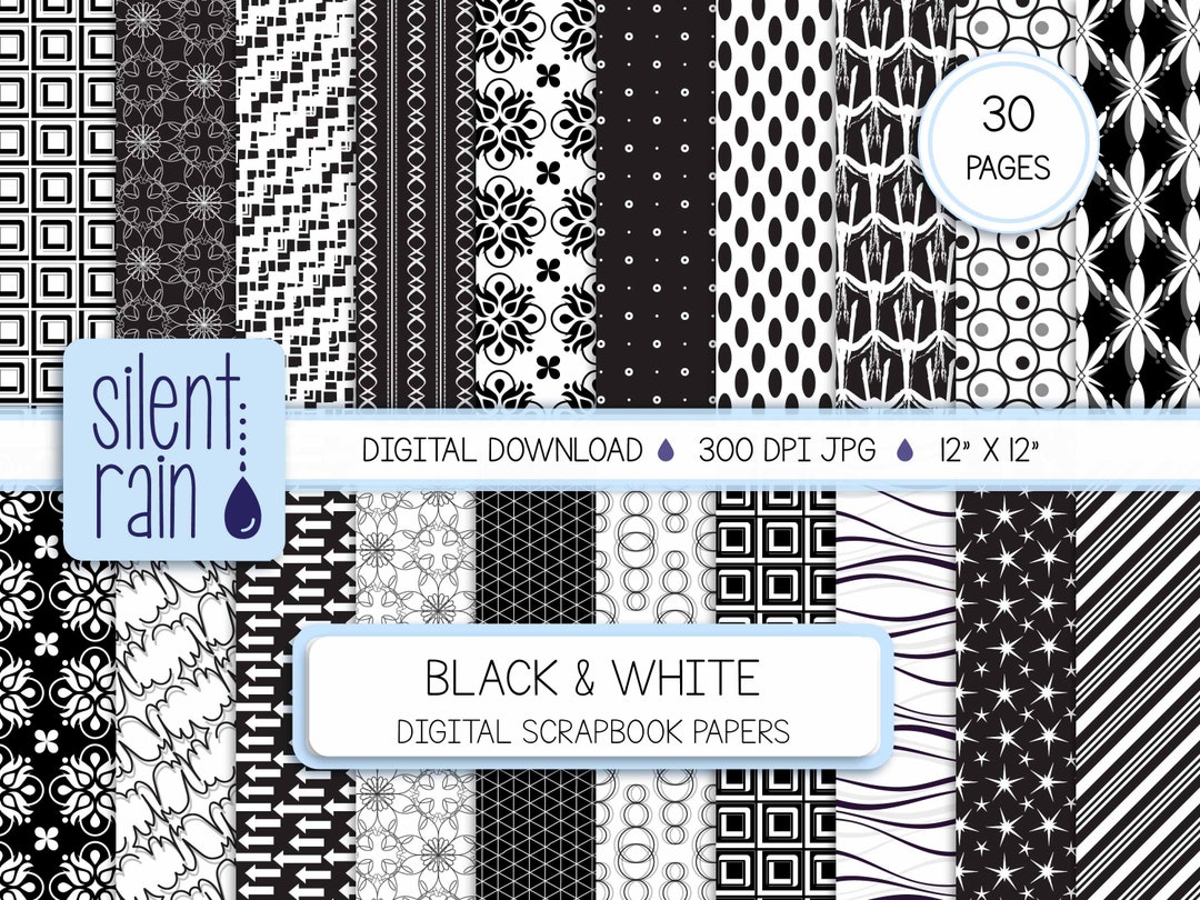 Black & White Digital Scrapbook Paper Bundle | Printable Paper for ...