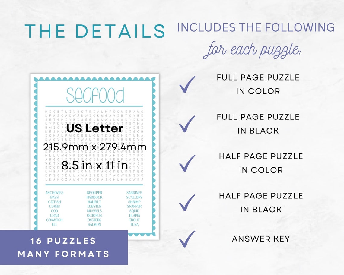 Food Word Search Megabundle, Instant Download | Print in Color/black ...