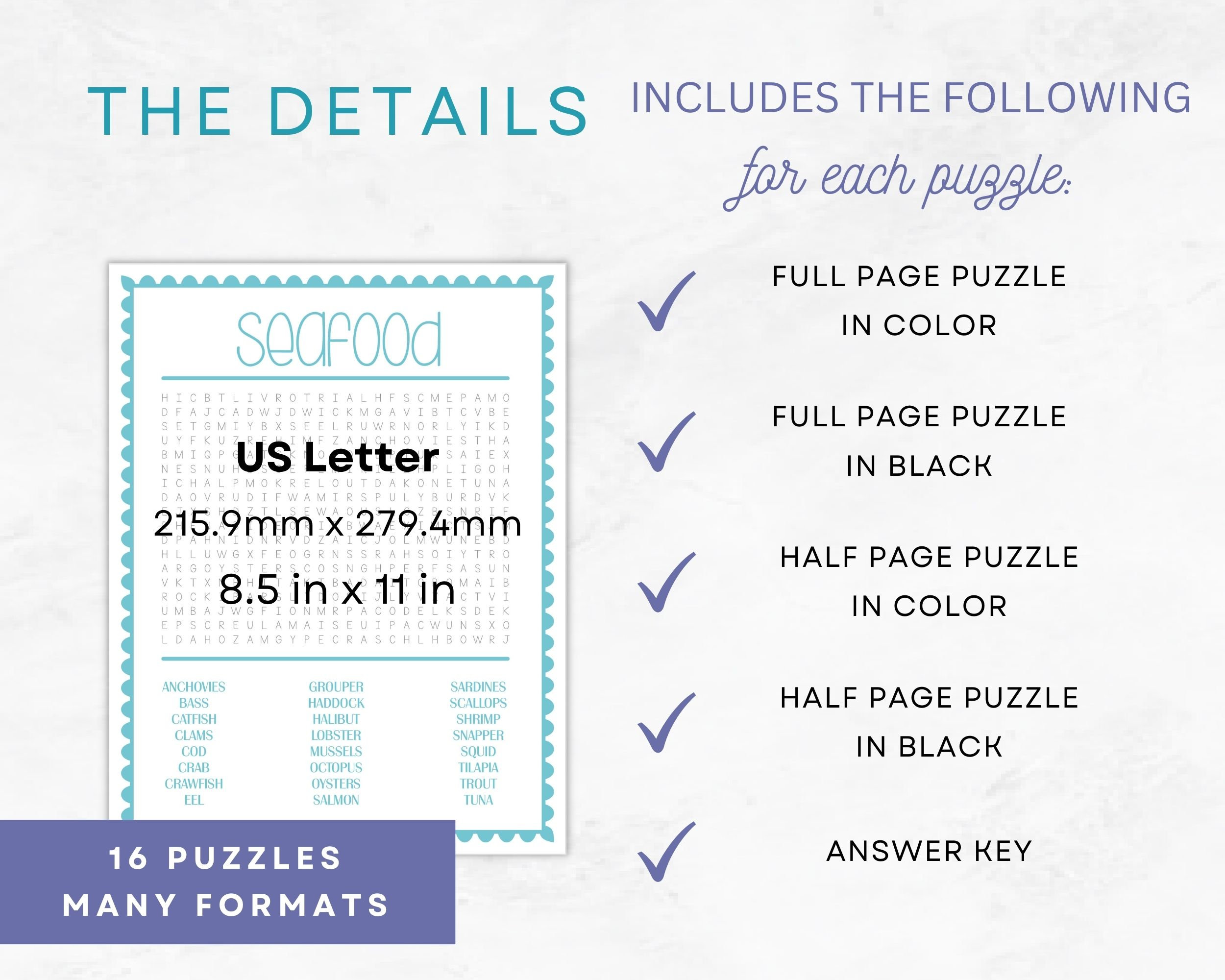 Food Word Search Megabundle, Instant Download Print in Color/black Ink ...