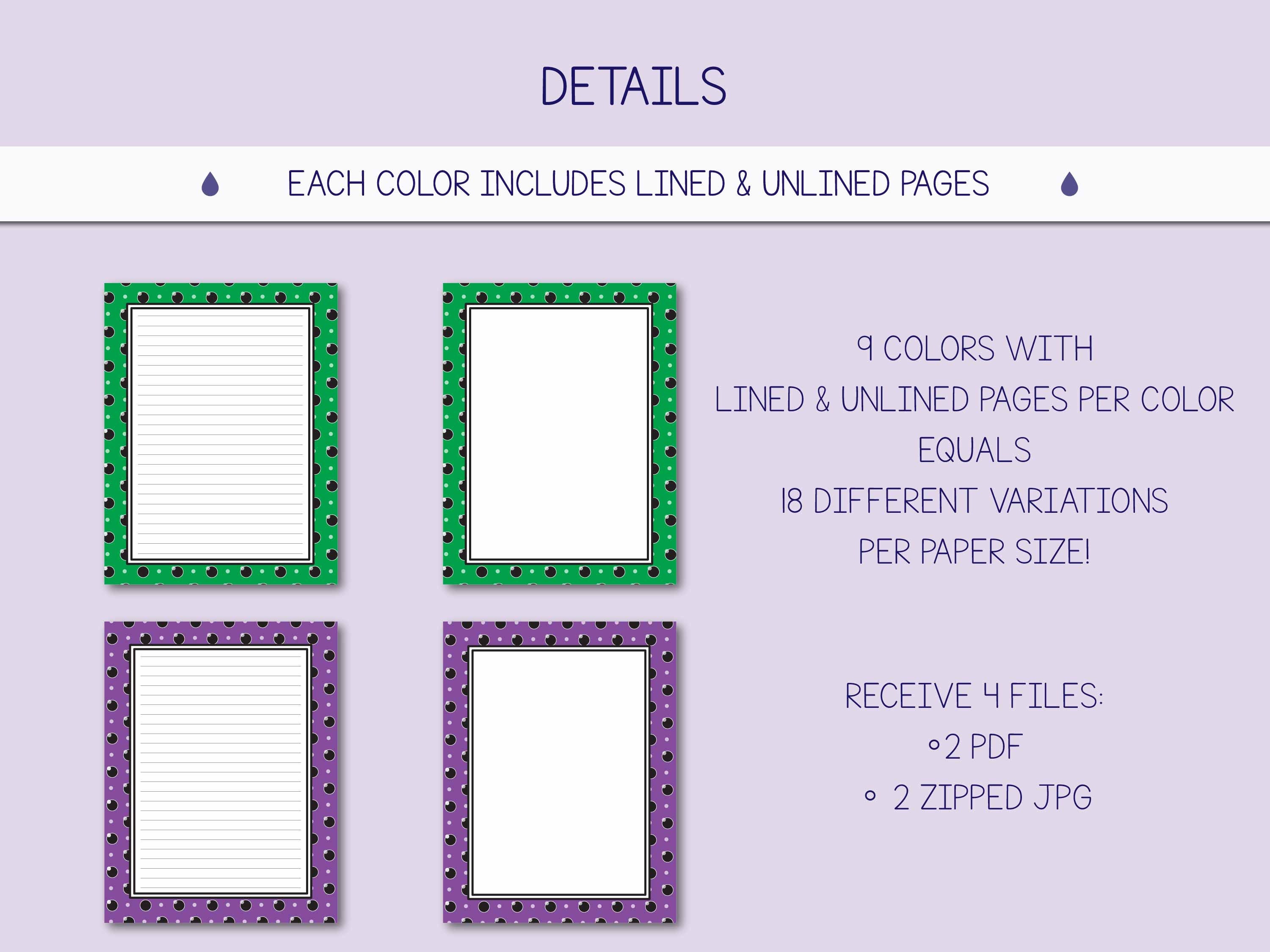 Polka Dot Stationery | Printable Note Paper, Lined & Unlined (digital ...
