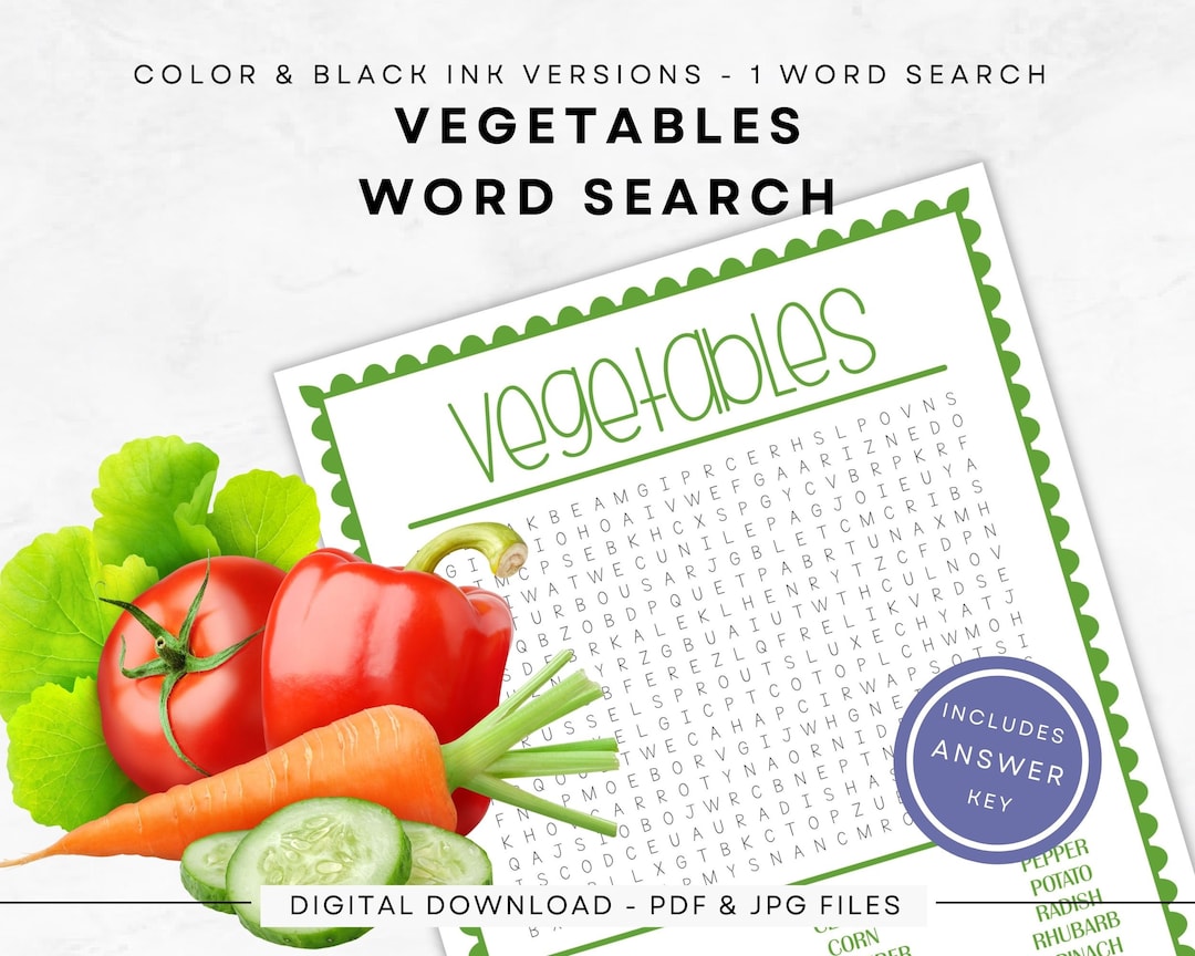 Vegetables Word Search, Instant Download | Print in Color/black Ink ...