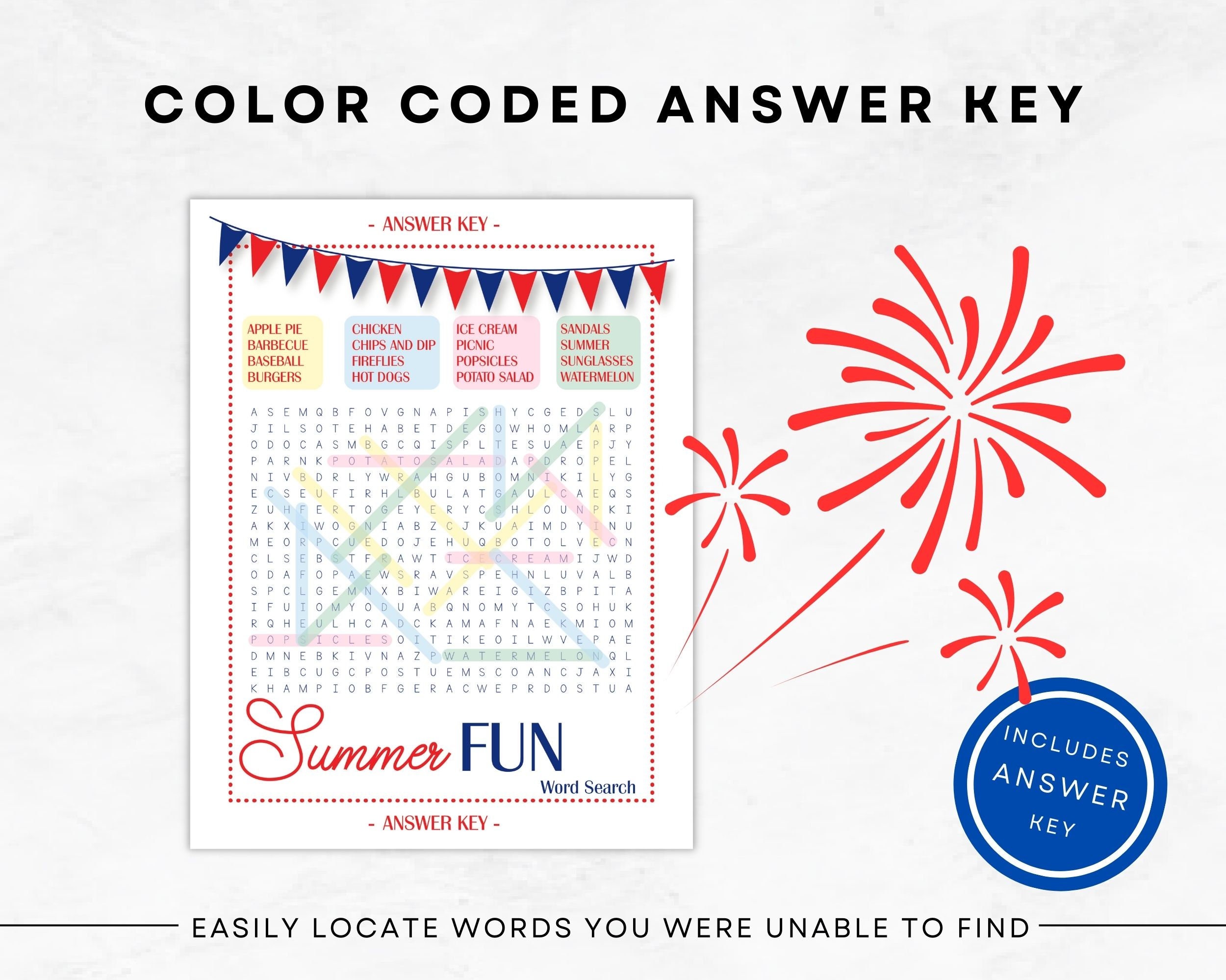 Summer Fun Word Search | Instant Download Puzzle, Party Game | Print in ...