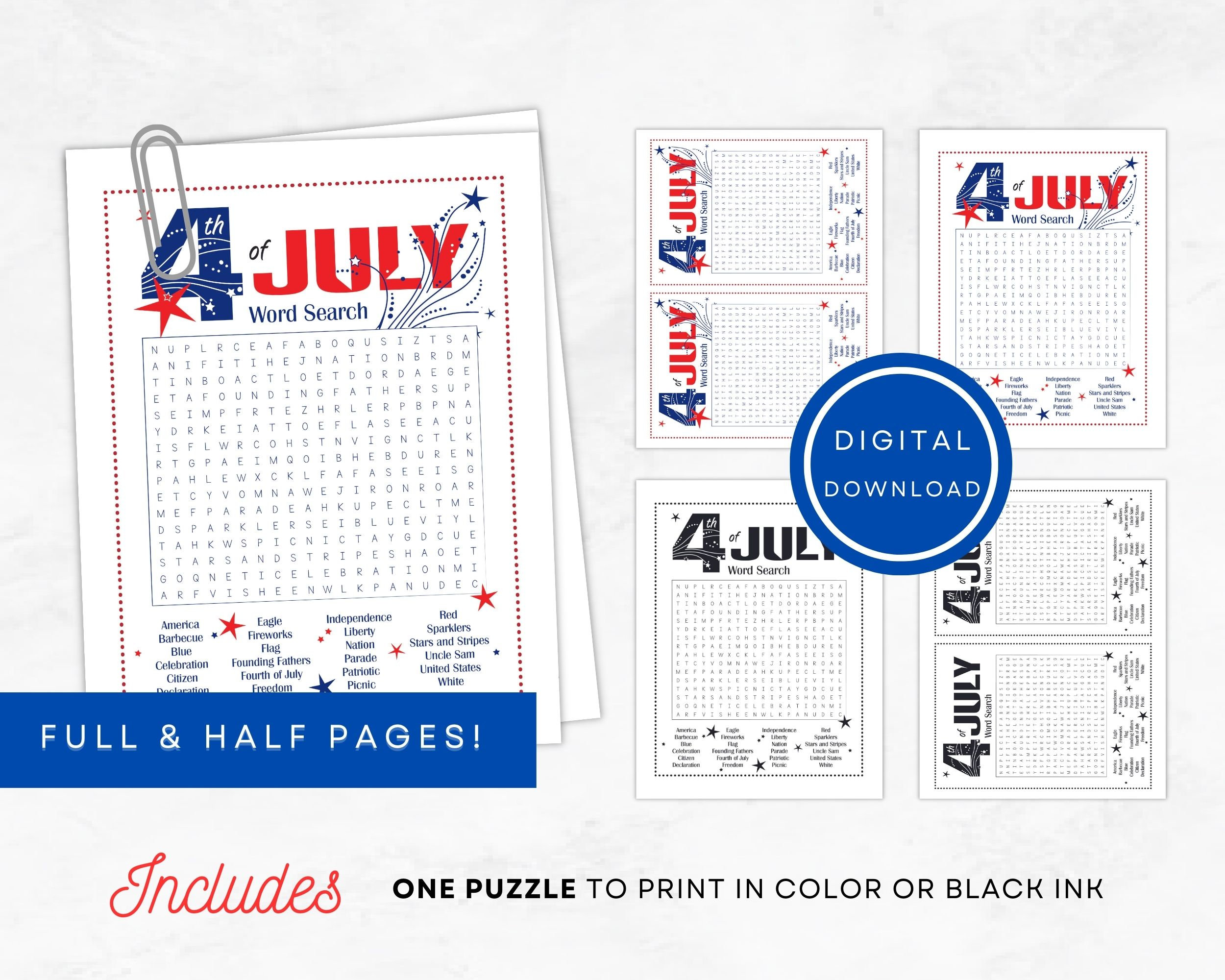 4th of July Word Search for Instant Download | Patriotic Puzzle, Great ...