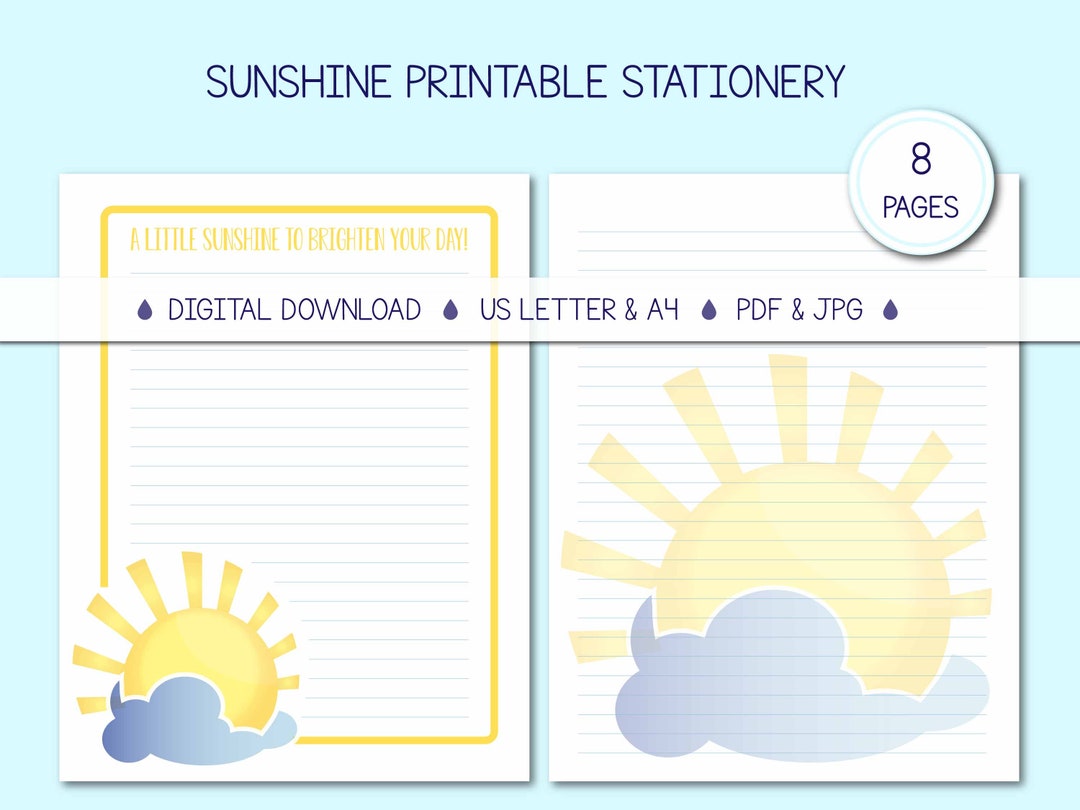 Sun Printable Stationery | Writing Paper for Instant Download | Digital ...