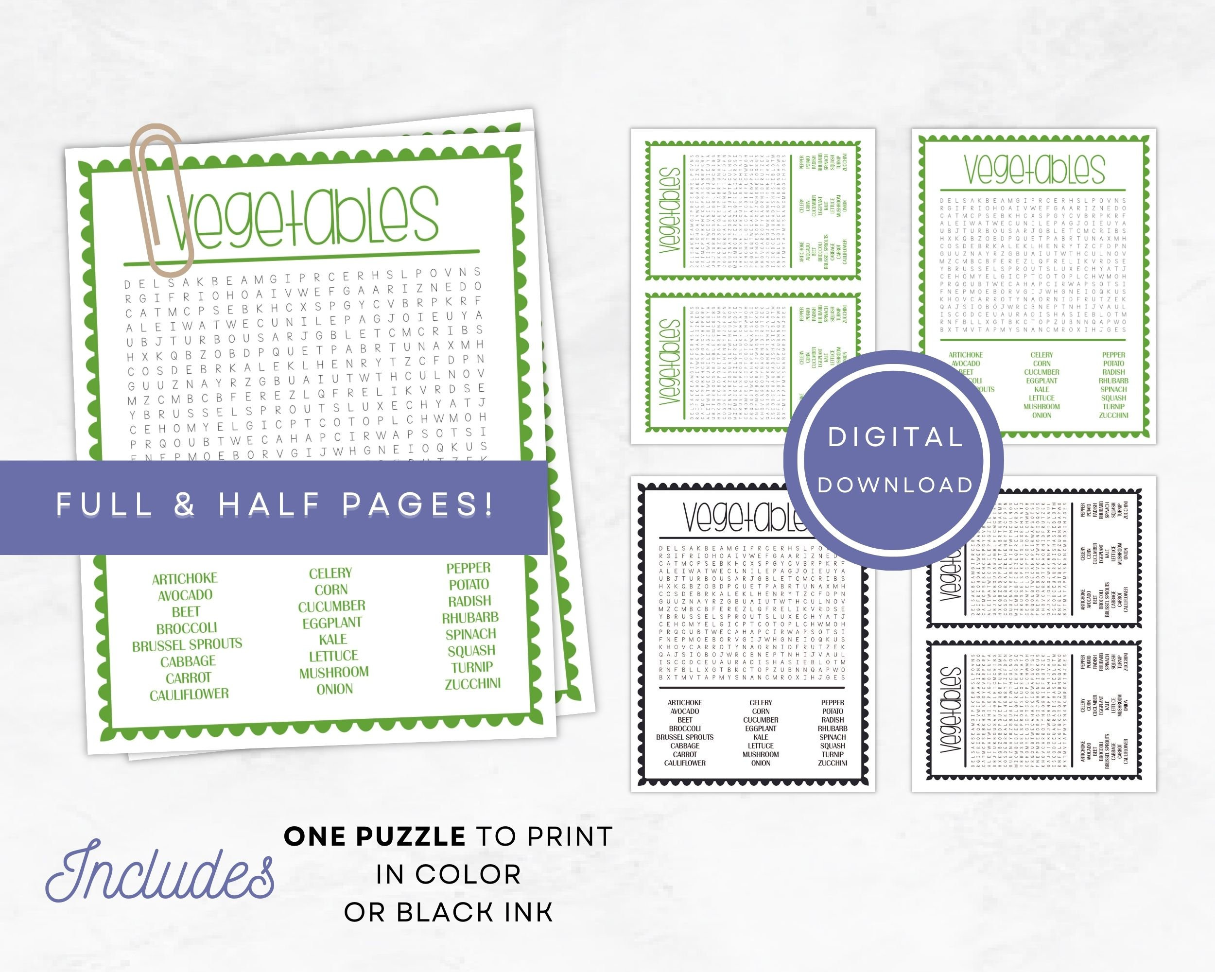 Vegetables Word Search, Instant Download | Print in Color/black Ink ...