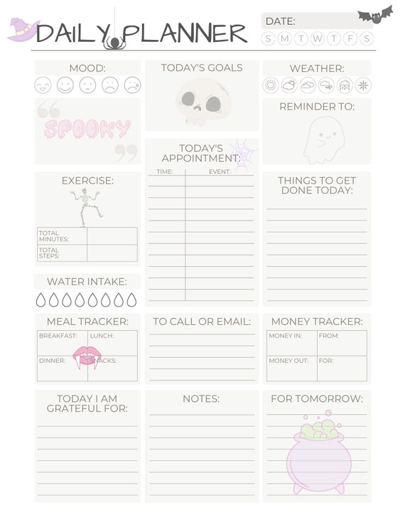 Spooky Daily Planner Halloween Theme Daily Planner Daily - Etsy