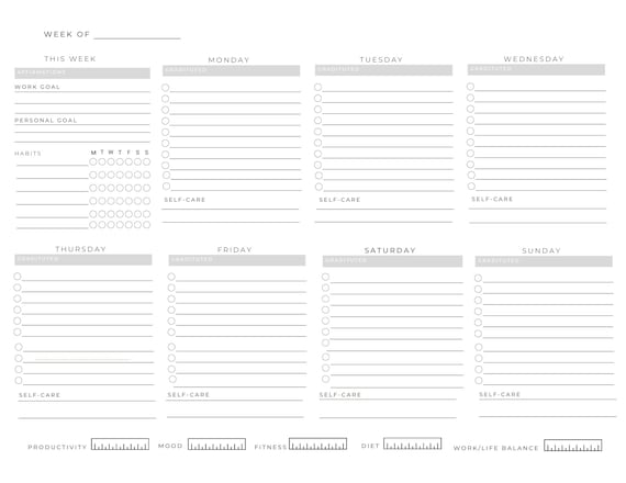 Weekly Planner Printable Planner Week Overview Planer - Etsy