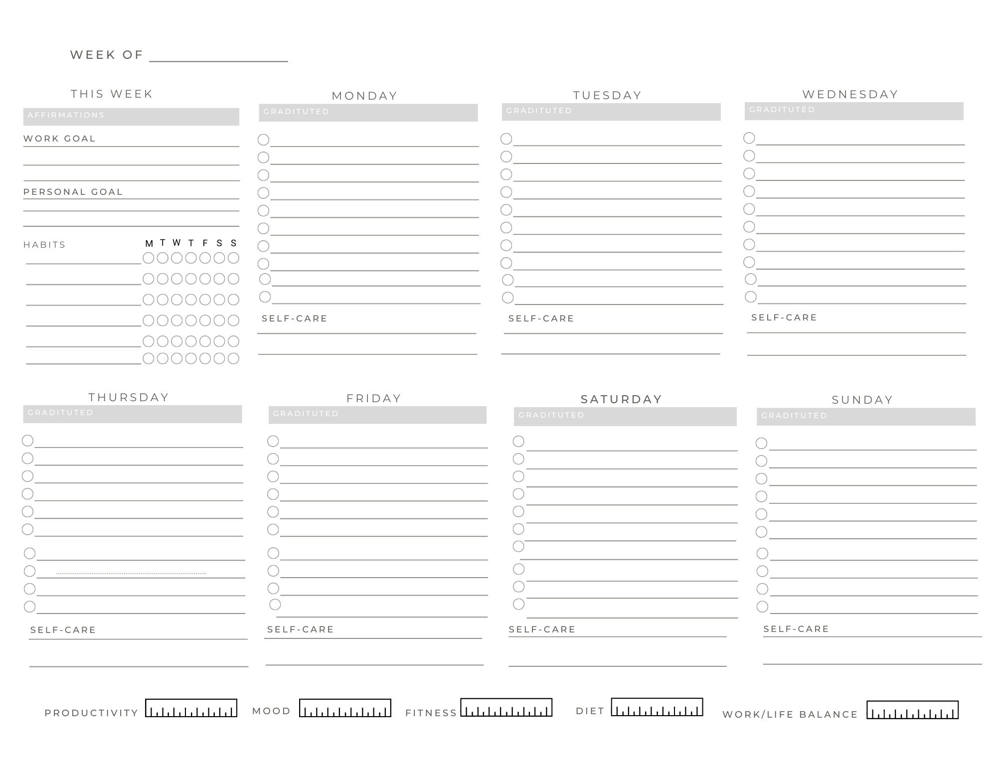 Weekly Planner, Printable Planner, Week Overview Planer, Digital ...