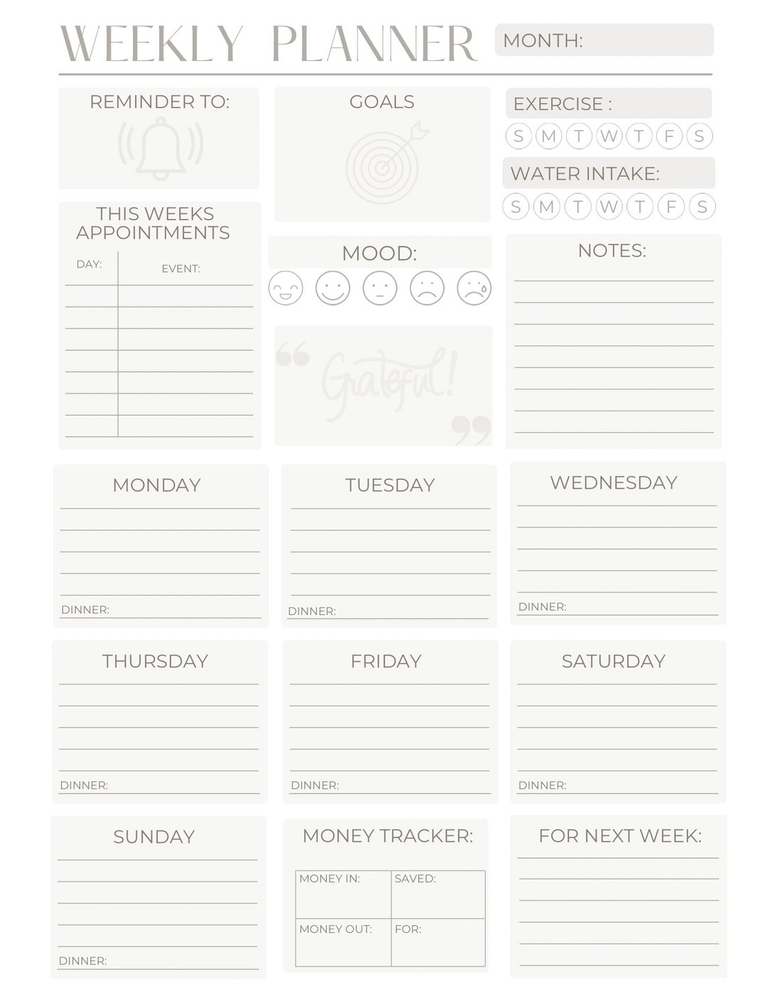 Weekly Planner, Printable Planner, Printable, Download Planner ...