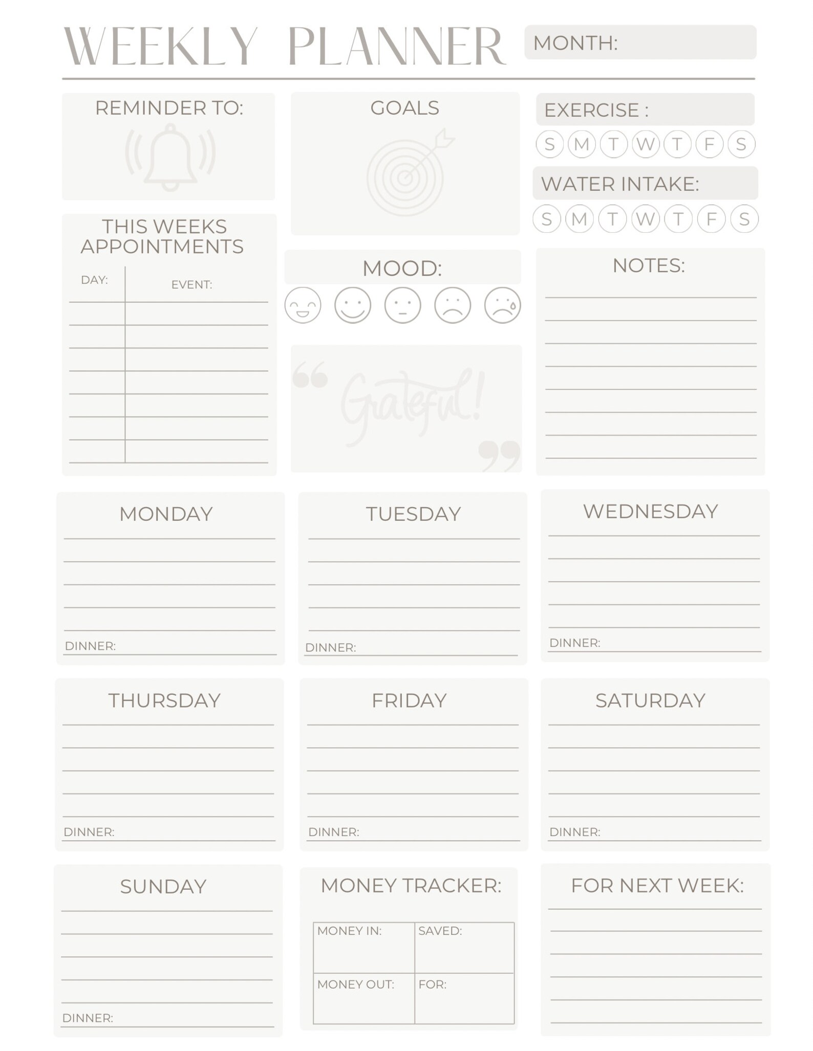 Weekly Planner, Printable Planner, Printable, Download Planner ...