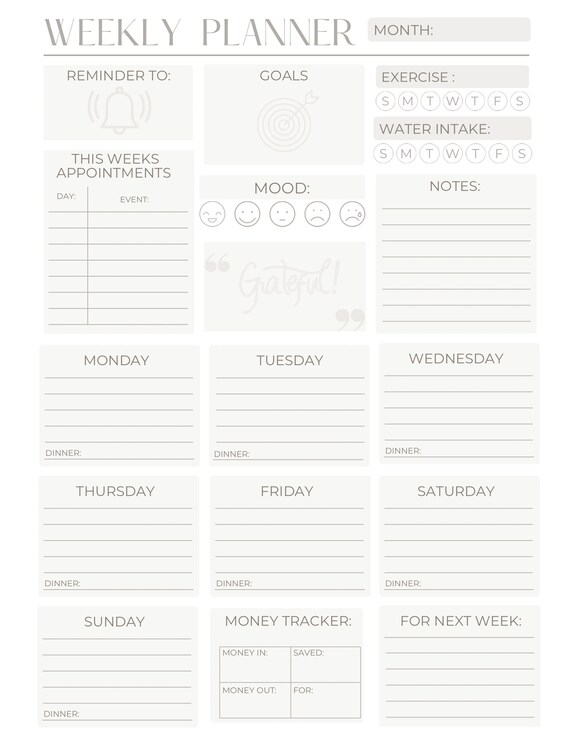 Weekly Planner Printable Planner Printable Download - Etsy
