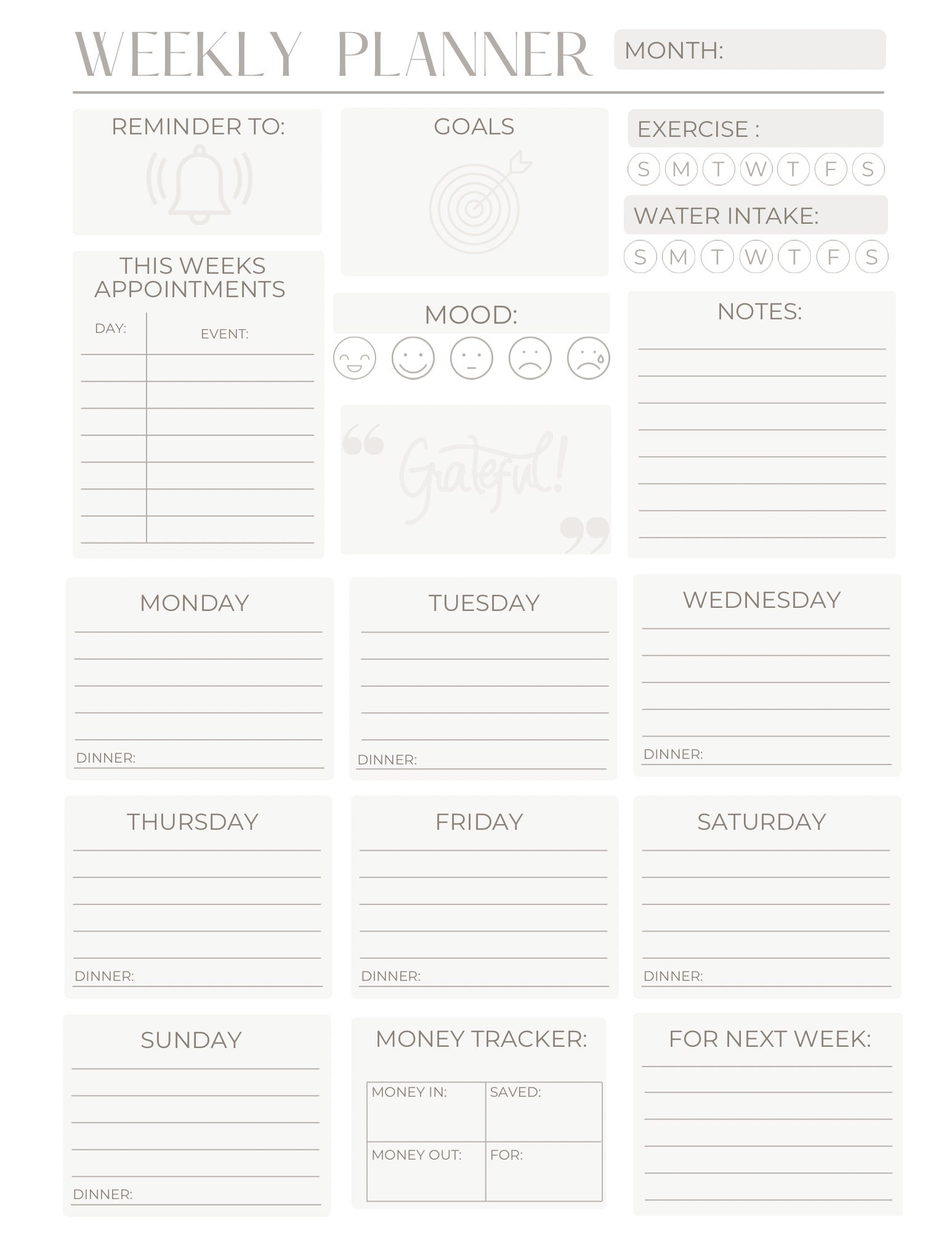 Weekly Planner, Printable Planner, Printable, Download Planner ...