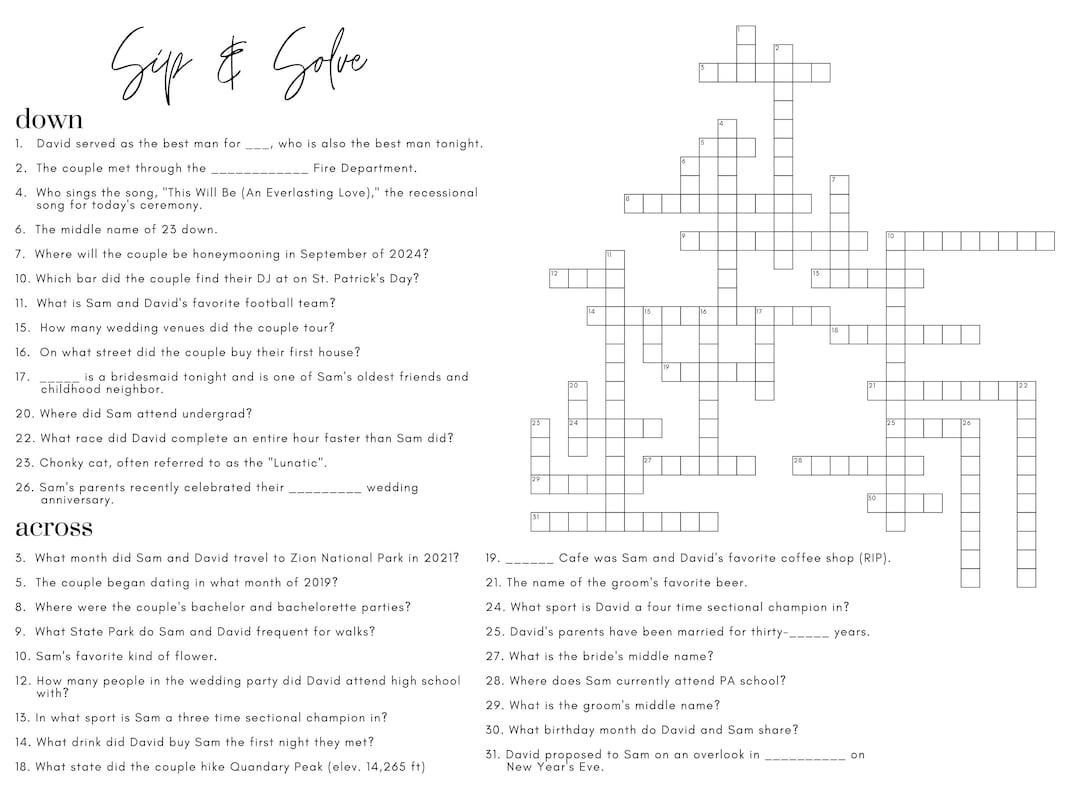 Custom Sip & Solve for Weddings, Birthdays, Bridal Showers - Etsy