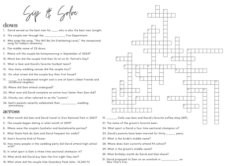 Custom Sip & Solve for Weddings, Birthdays, Bridal Showers - Etsy