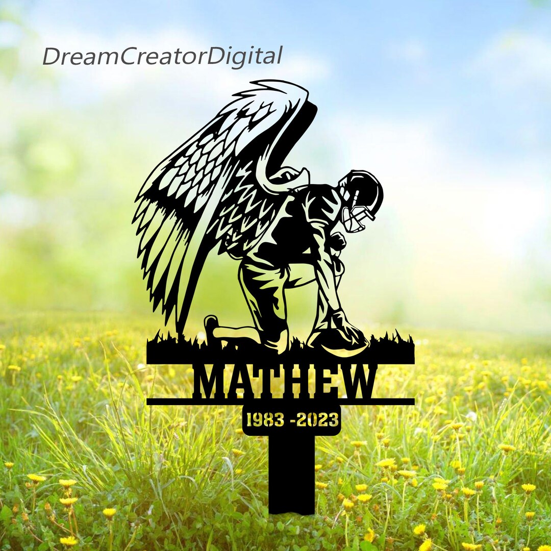 Custom Football Player With Wings Metal Stake, Sympathy Sign, Memorial ...