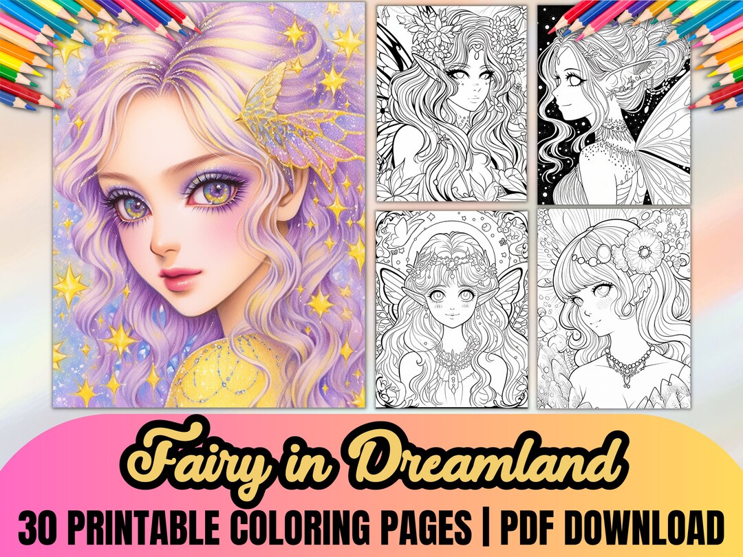 Fairies In Dreamland 30 Instant Download Coloring Pages Etsy