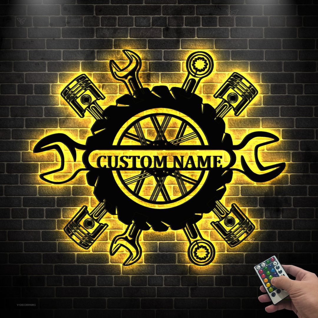 Custom Garage Sign Tools Repair Metal Wall Art LED Light Personalized ...