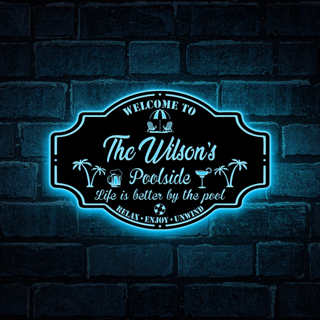 Personalized Family Poolside Oasis Sign LED Light,custom Pool Sign,tiki ...