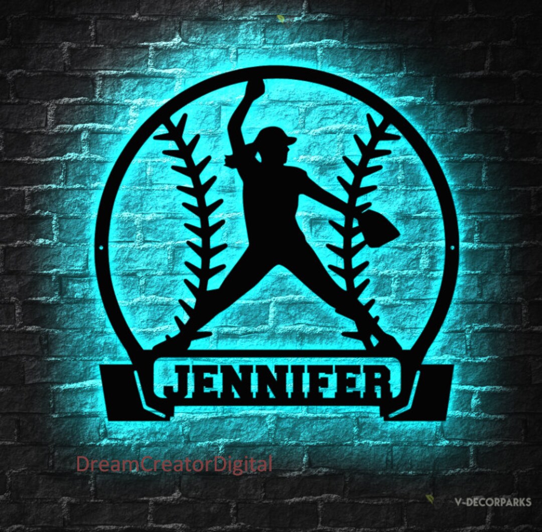 Personalized Softball Pitcher Metal Wall Art Led Lights, Pitcher Girl ...