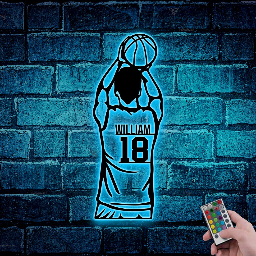 Custom Man Basketball Metal Wall Art LED Light Personalized Basketball ...
