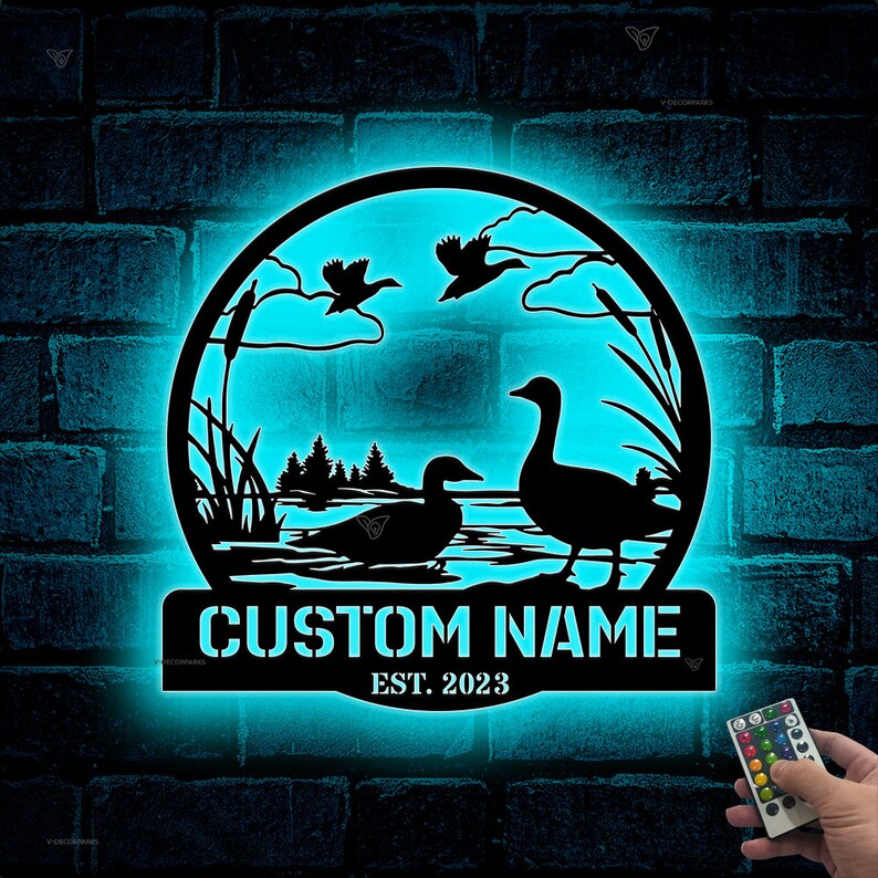 Custom Duck Hunting Metal Wall Art LED Light Lake House Sign ...