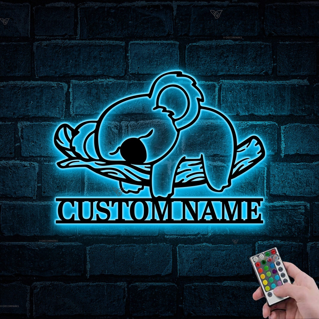 Personalized Koala Bear Metal Wall Art LED Light,custom Koala Sign ...